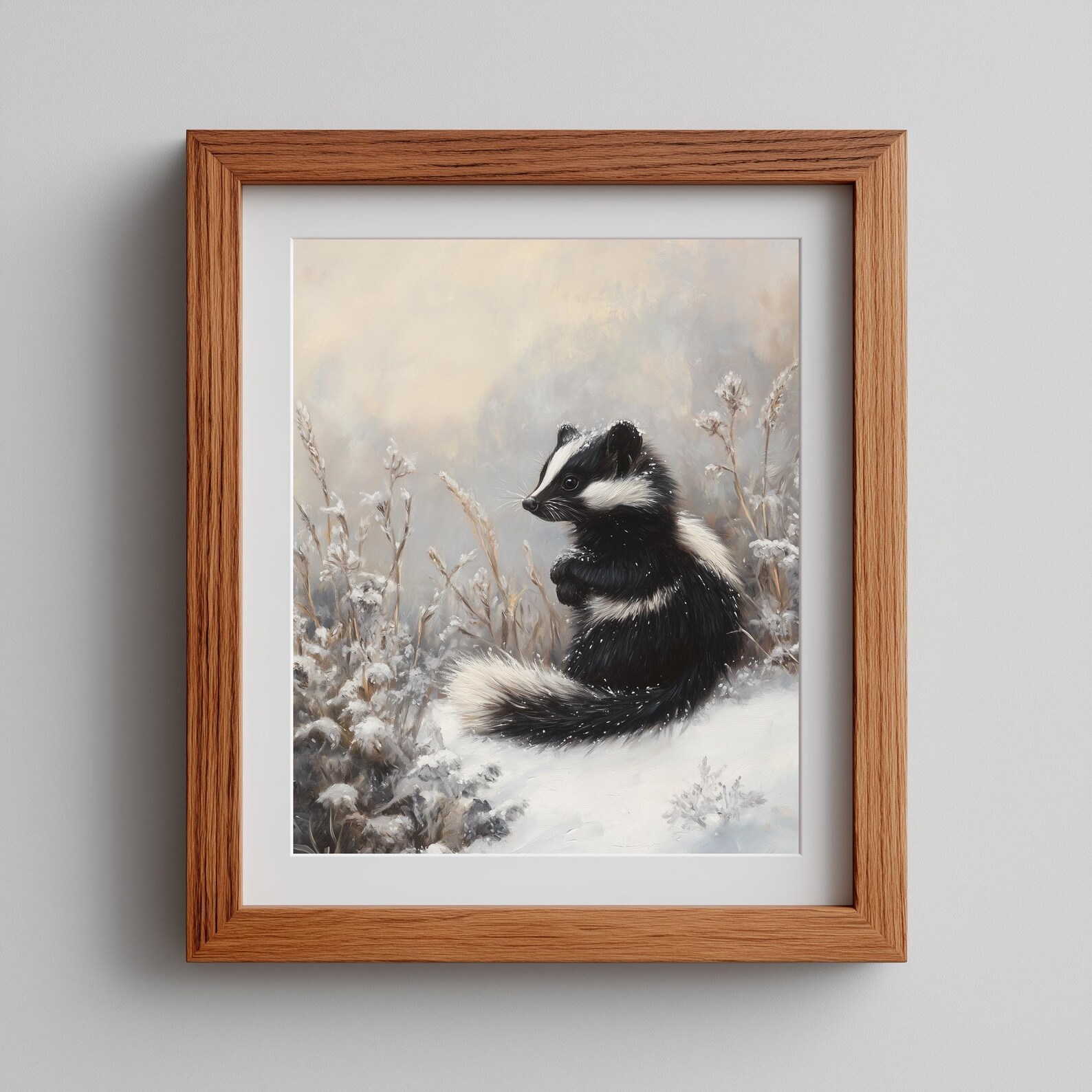 Snowy Skunk Winter Wildlife Wall Art - Printable Moody Skunk in Frosty ...