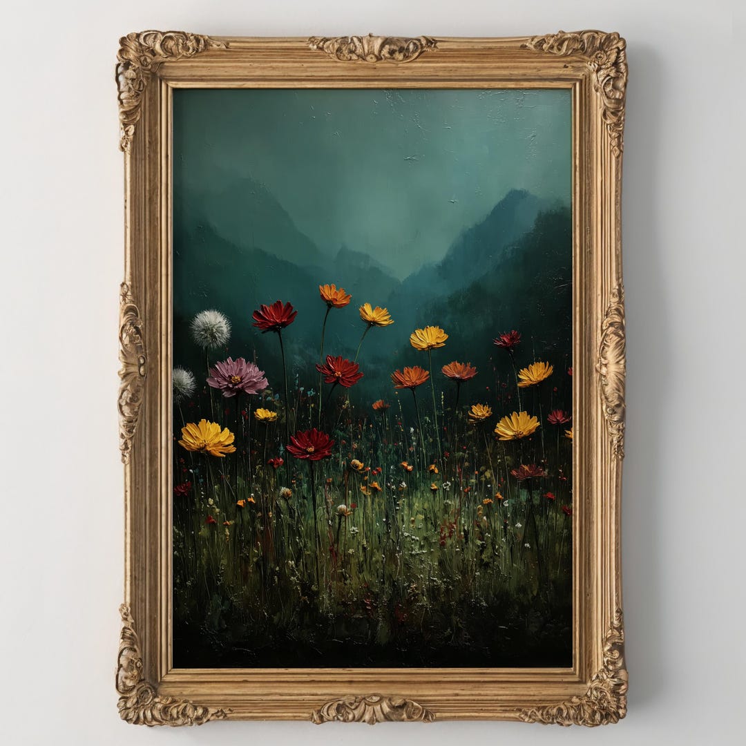 Chalkboard Wildflower Meadow Wall Art - Cottagecore Home Decor Painting ...