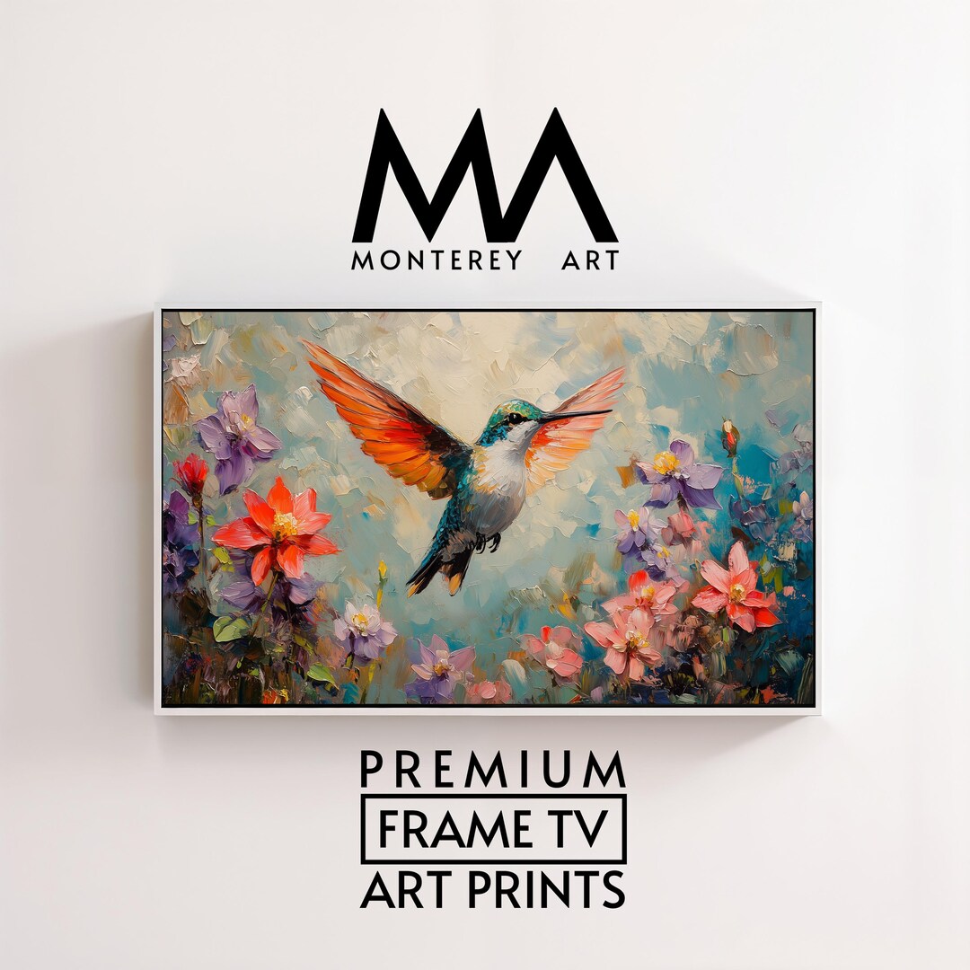 Colorful Hummingbird Frame TV Art, Romantic Impressionistic Painting ...