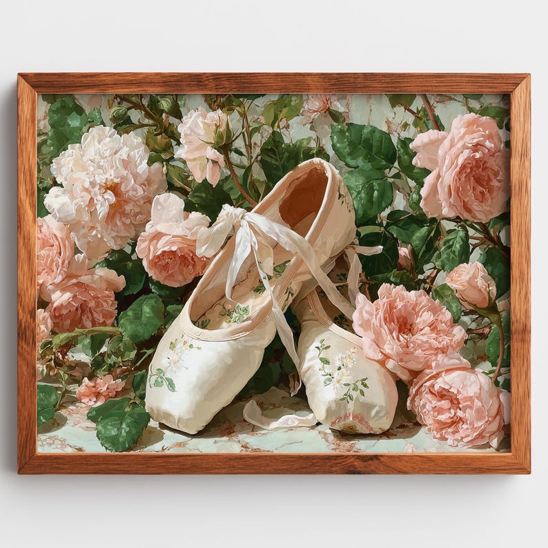 Vintage Ballet Pointe Shoes Art - Romantic Cottagecore Printable ...