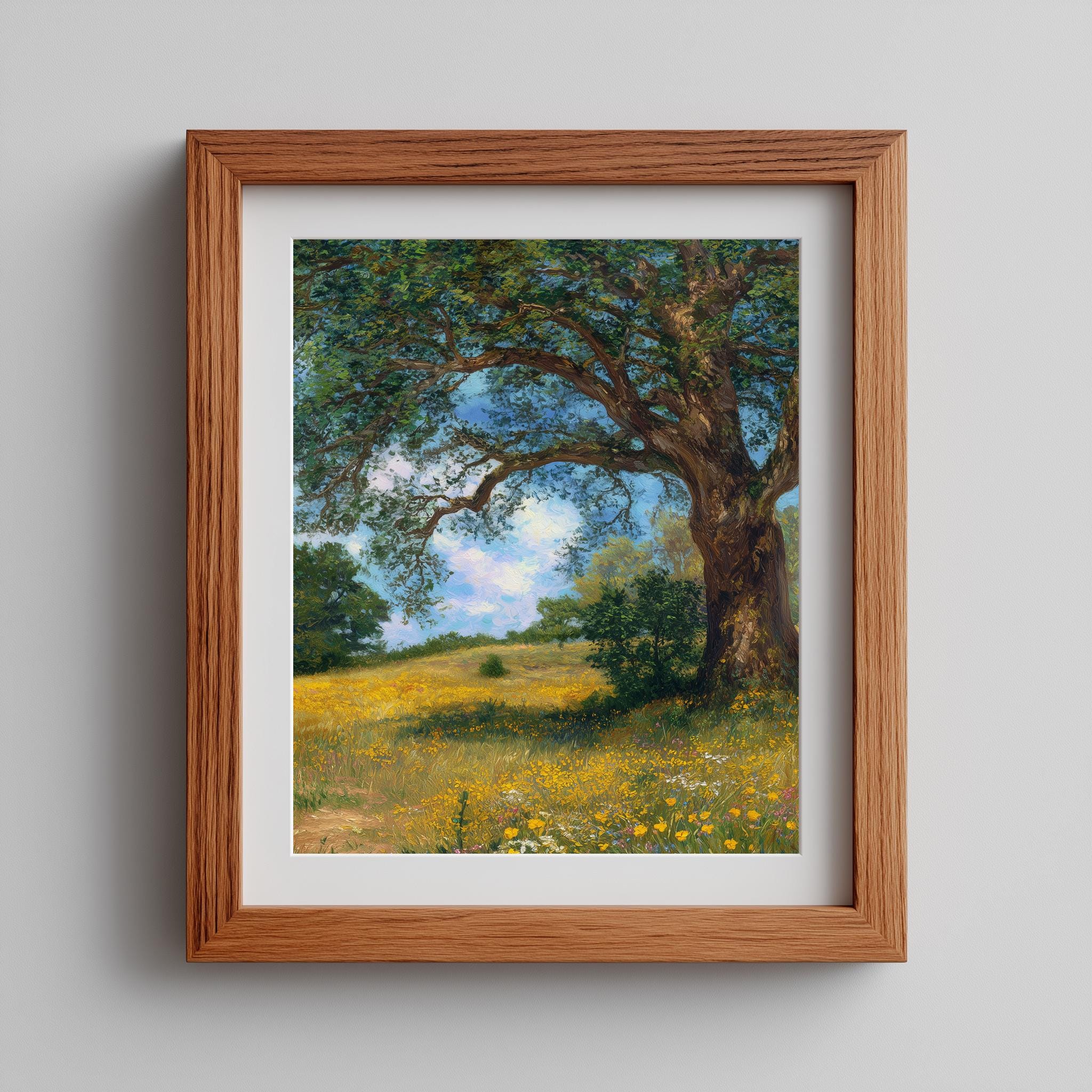 Rustic Oak Tree Oil Painting - Printable Countryside Wall Art, Peaceful ...
