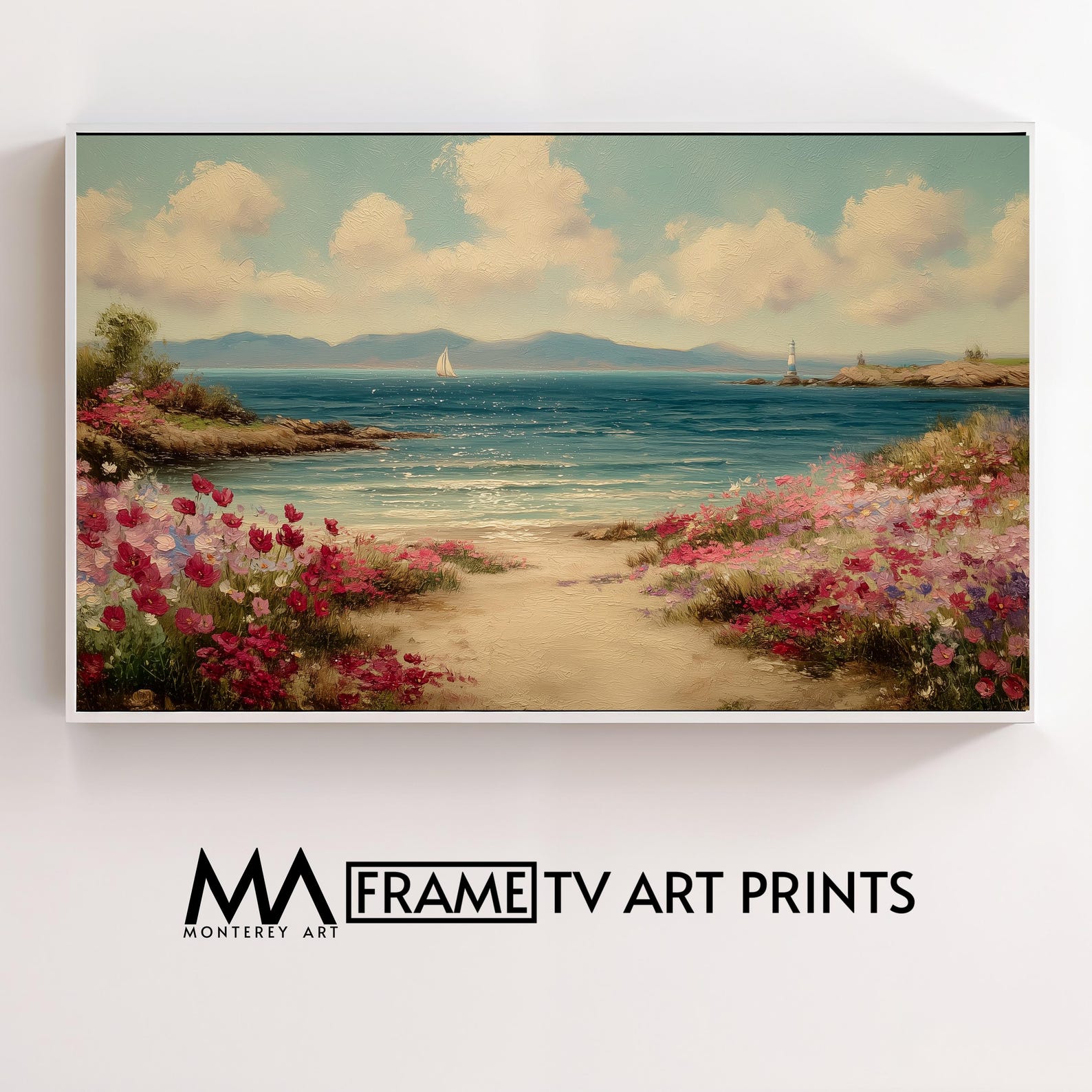 Spring Beach Path Painting Frame TV Wall Art, Serene Coastal Printable ...