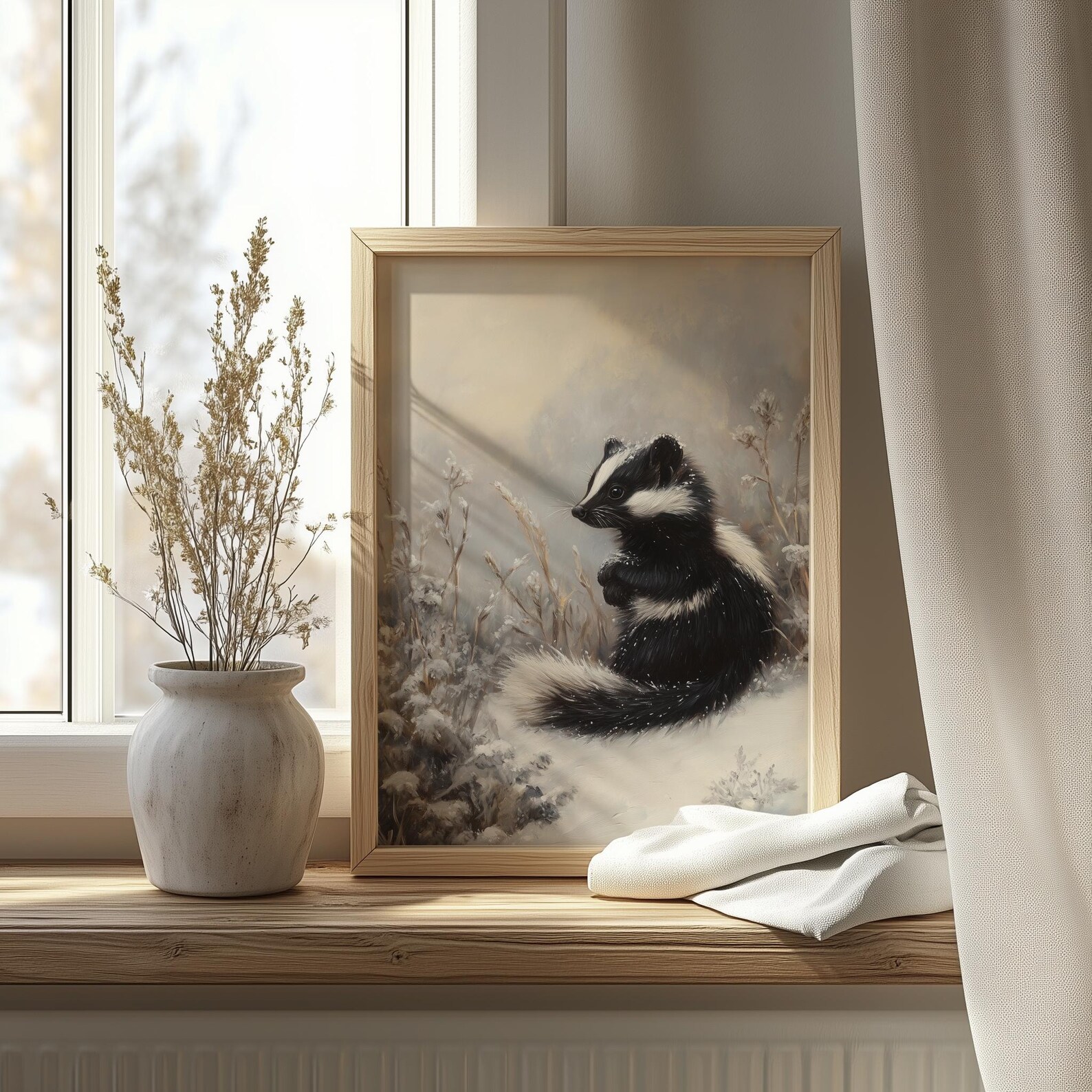 Snowy Skunk Winter Wildlife Wall Art - Printable Moody Skunk in Frosty ...