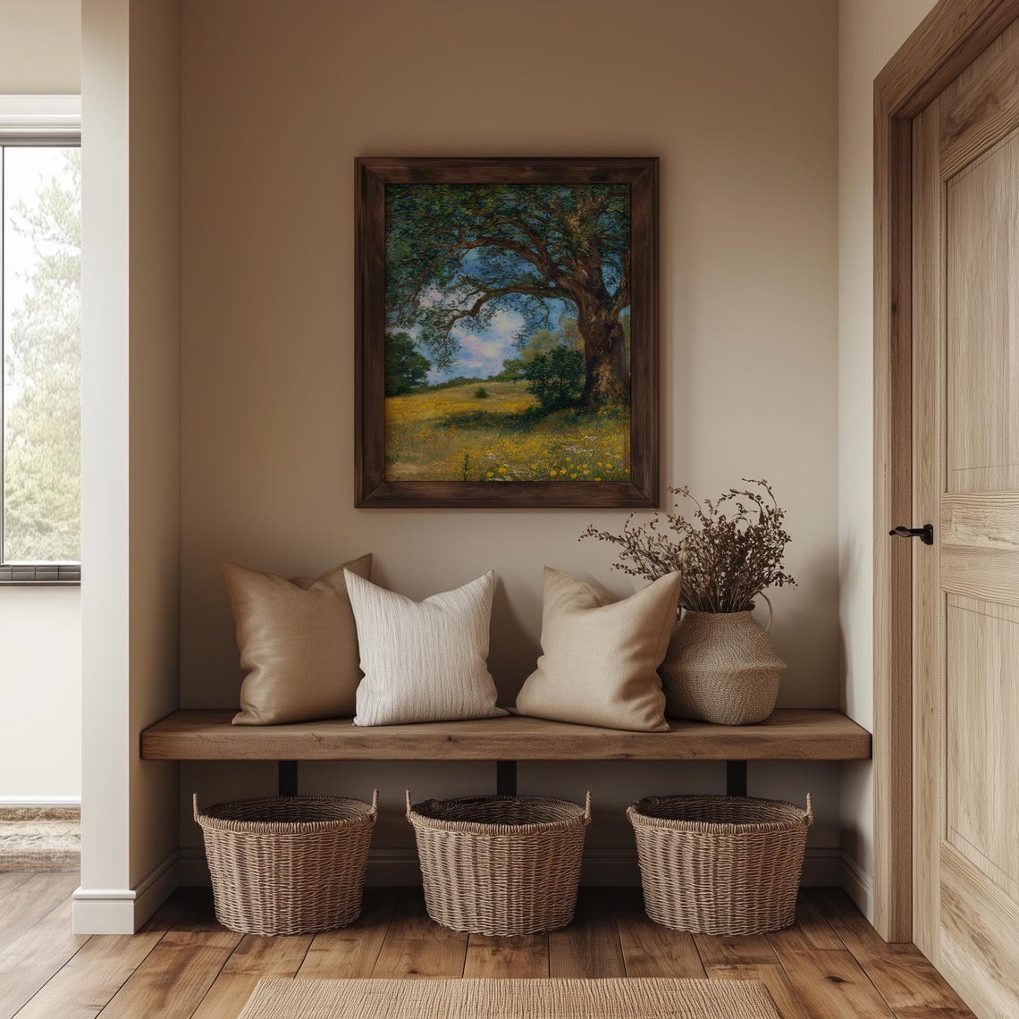 Rustic Oak Tree Oil Painting - Printable Countryside Wall Art, Peaceful ...