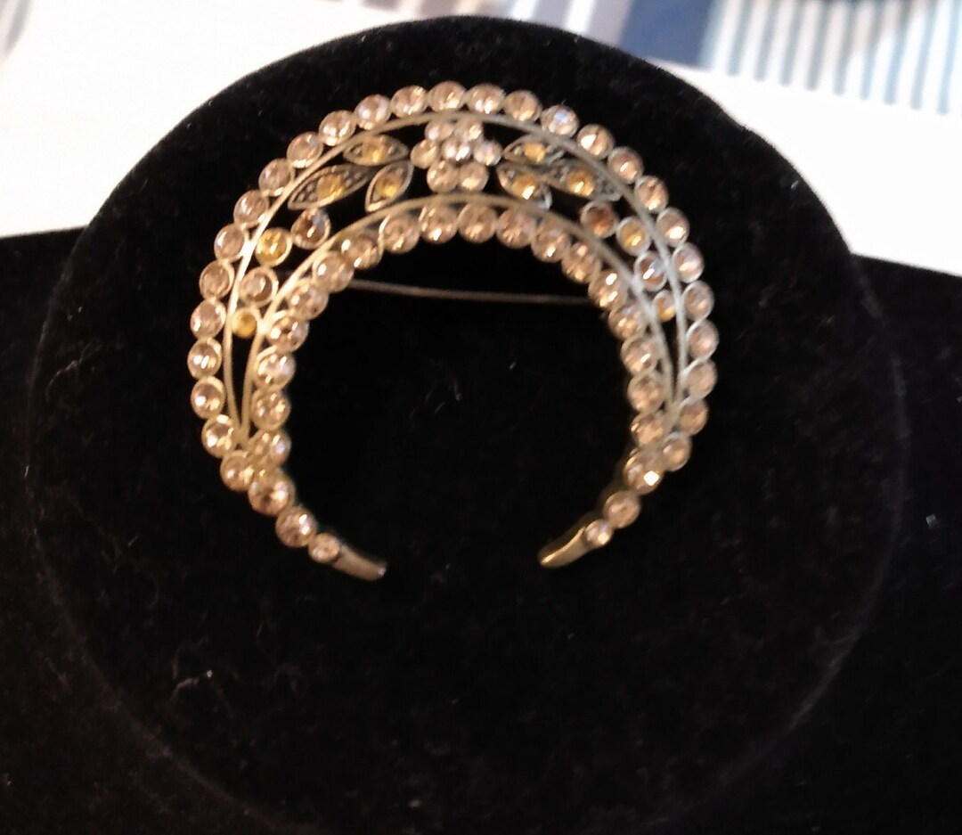 Vintage Half Moon Pin With Amber Stones - Etsy