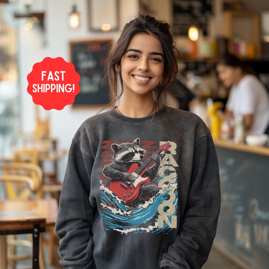 Raccoon Guitar Bootleg Rocking Rash Panda Vintage Retro Graphic ...