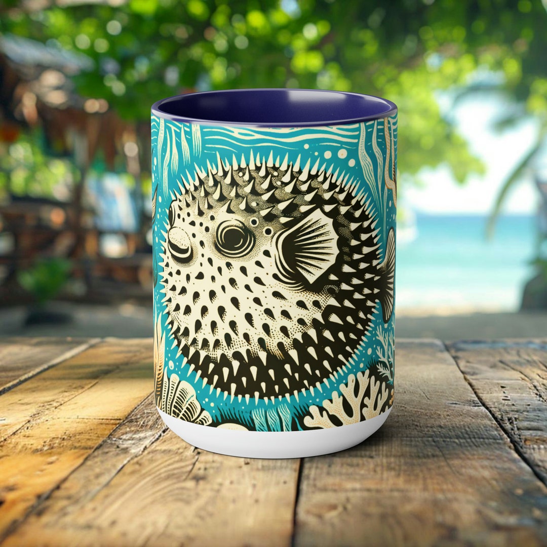 Pufferfish Coffee Mug Elegant Drinkware, Unique Ocean Creature Cup ...