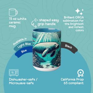 Manatee Mug Two-toned Woodcut Design, Ocean Conservation Gift 15 Oz ...