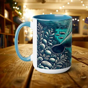 Manatee Mug Two-toned Woodcut Design, Ocean Conservation Gift 15 Oz ...