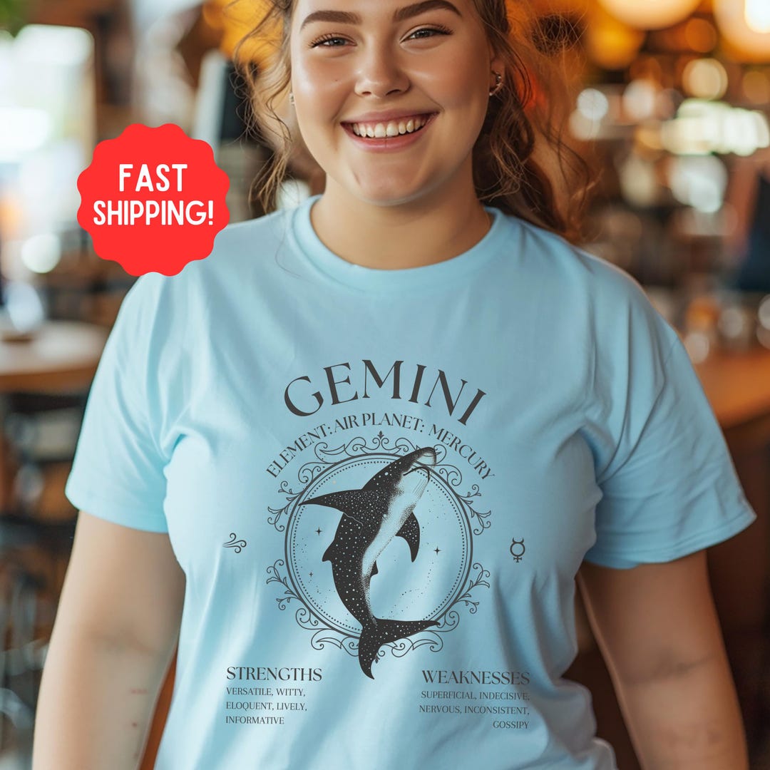 Gemini Shirt, Mystical Whale Shark Zodiac Sign, Astrological Birthday ...