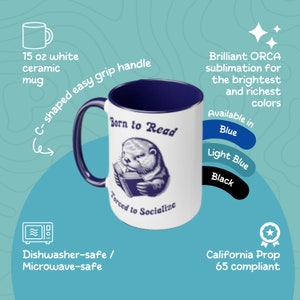 Born to Read Forced to Socialize Otter Mug, 15oz Vintage Marine Biology ...