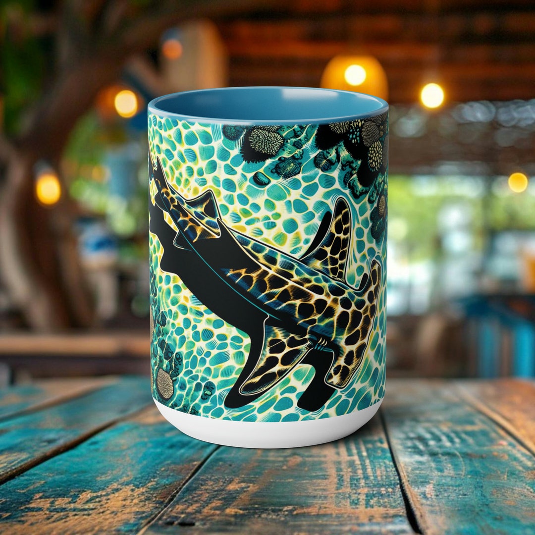 Hammerhead Shark Ceramic Mug - Oceanic Woodcut Design, 15oz - Etsy