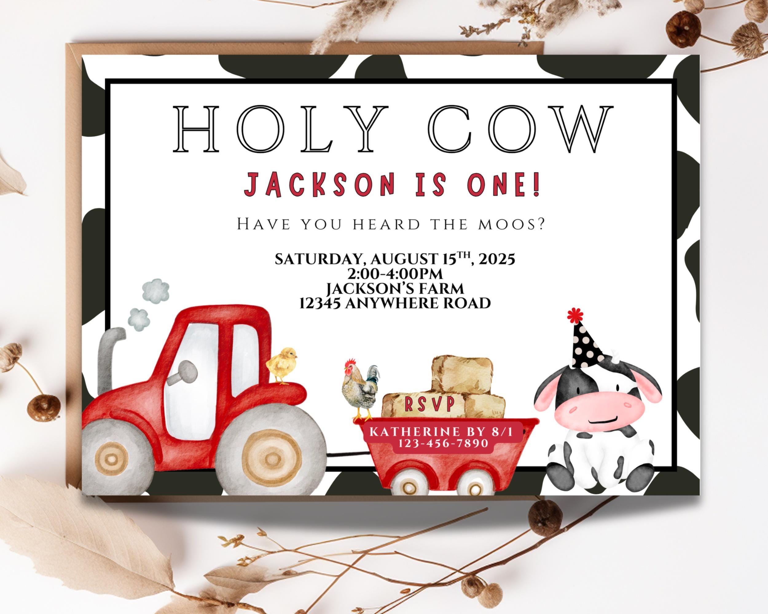 Holy Cow Birthday Party Invitation, Editable Holy Cow I'm One B'day ...