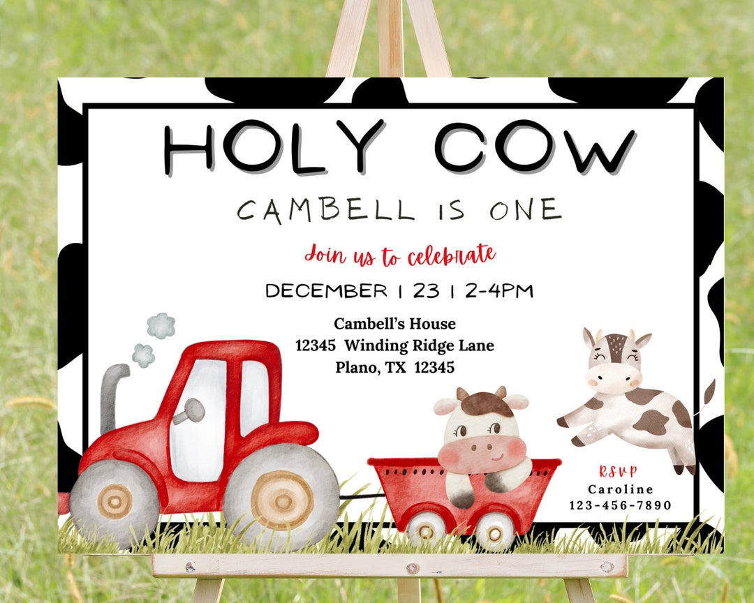 Holy Cow Birthday Party Invitation, Editable Holy Cow I'm One B'day ...