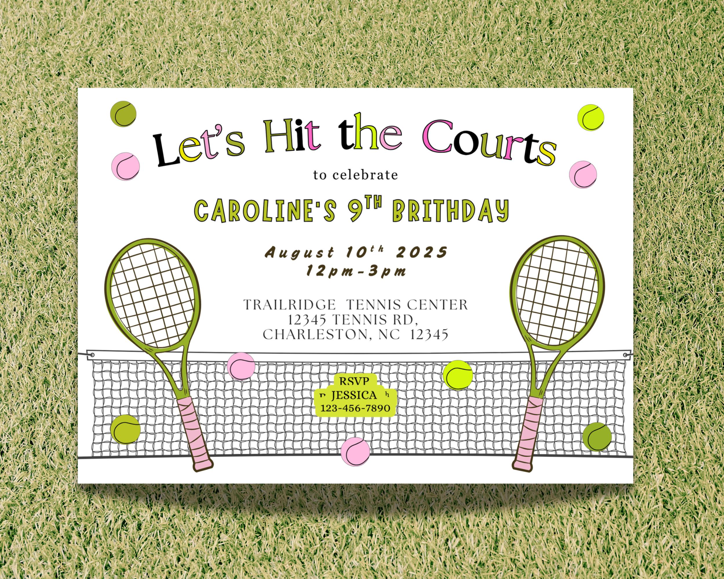 Tennis Birthday Invitation Editable Let's Hit the Court Tennis Invite ...