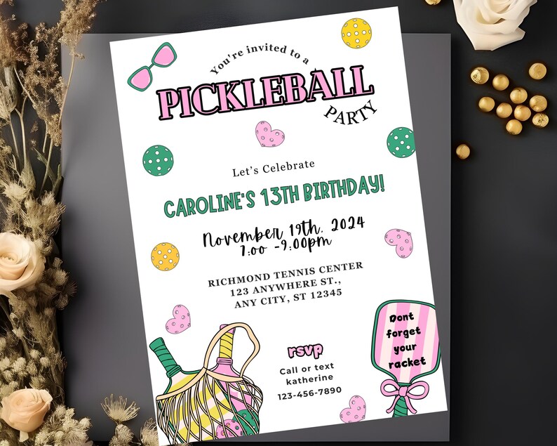 Pickleball Birthday Invitation Tennis Invitation Gender Neutral Instant ...
