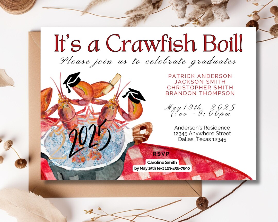 Crawfish Boil Invitation Party Graduation Template Digital 7 X 5 ...
