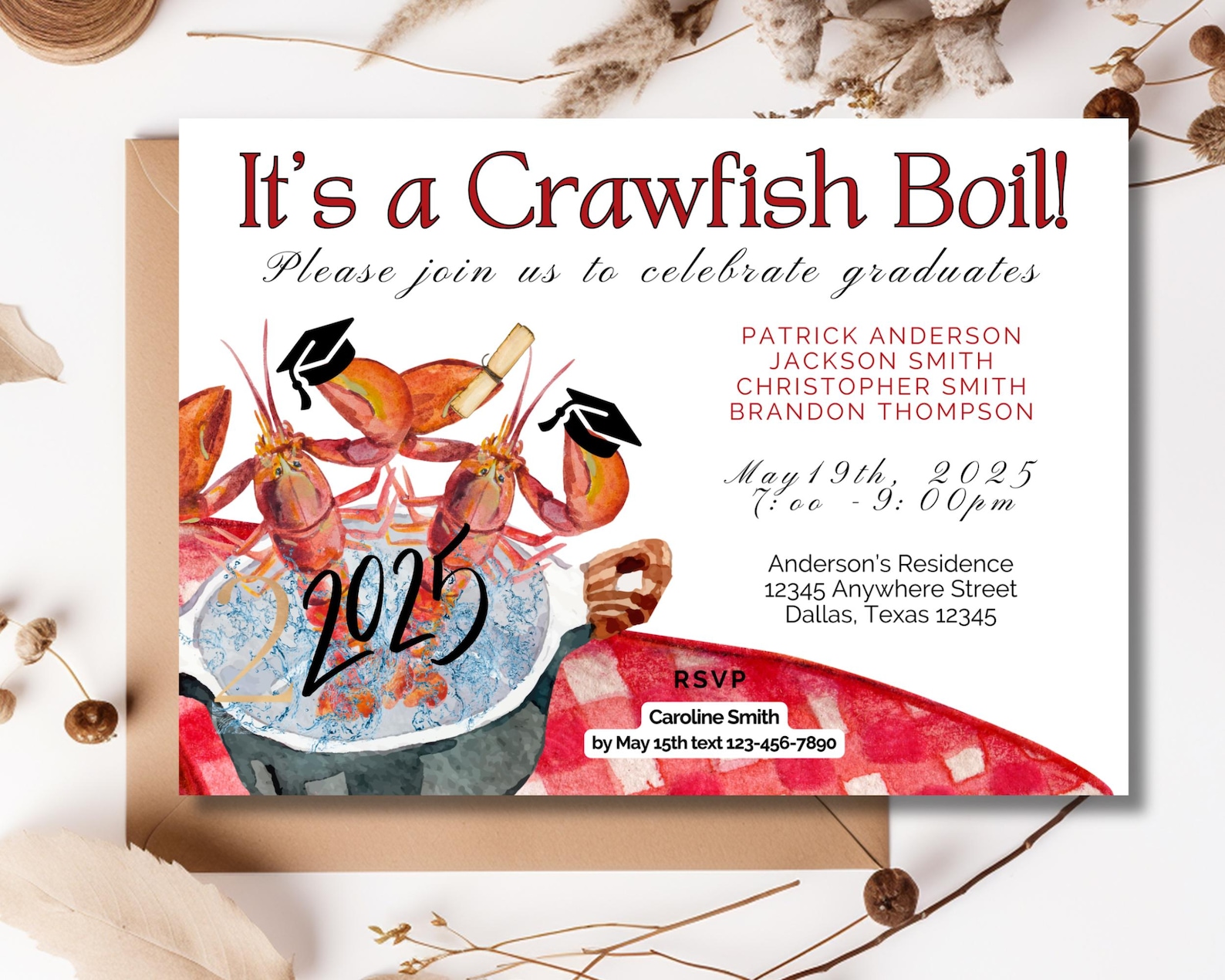 Crawfish Boil Invitation Party Graduation Template Digital 7 X 5 ...