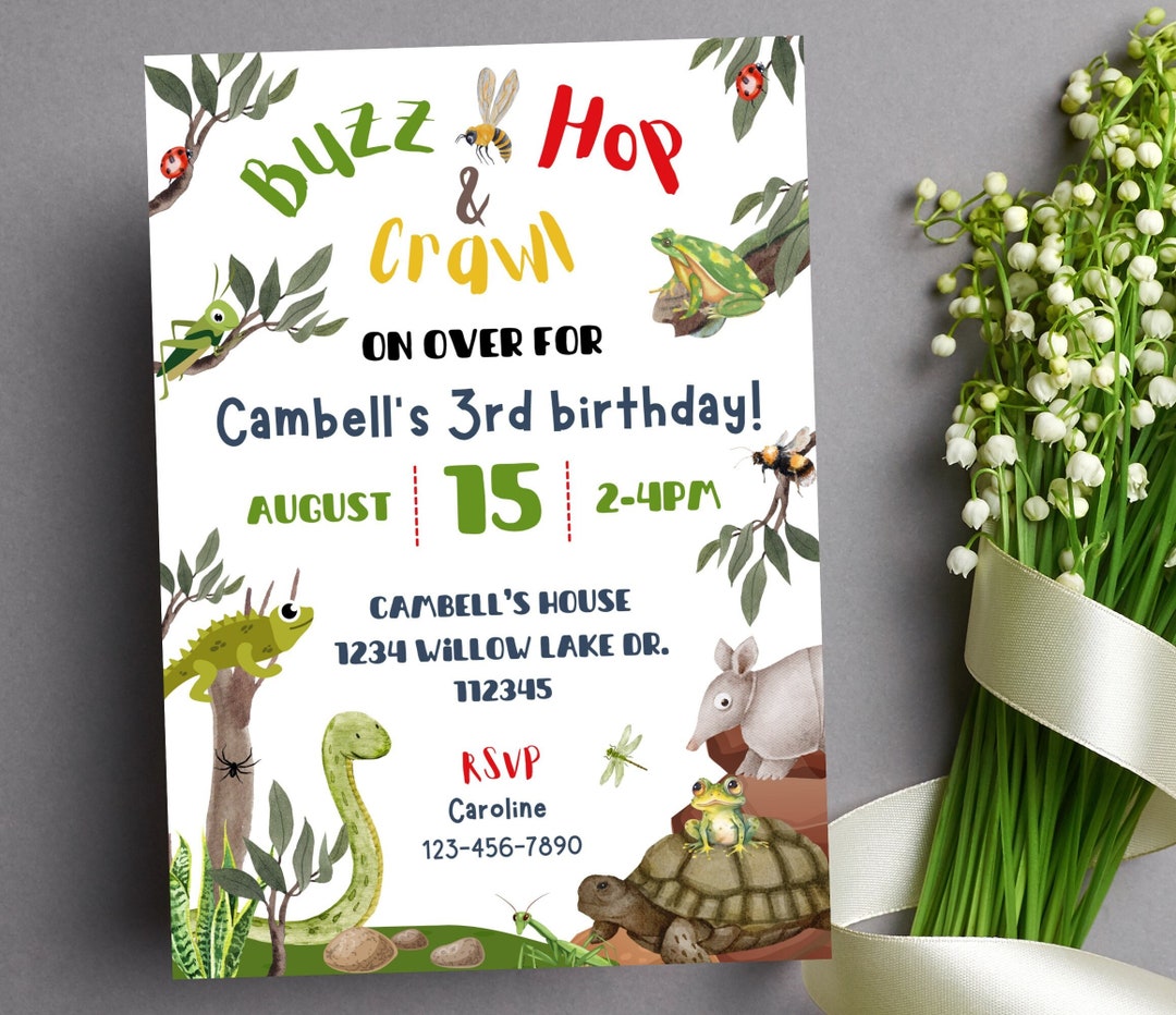 Bug Birthday Invitation, Reptile Invitation, , Buzz Hop Crawl, Nature ...