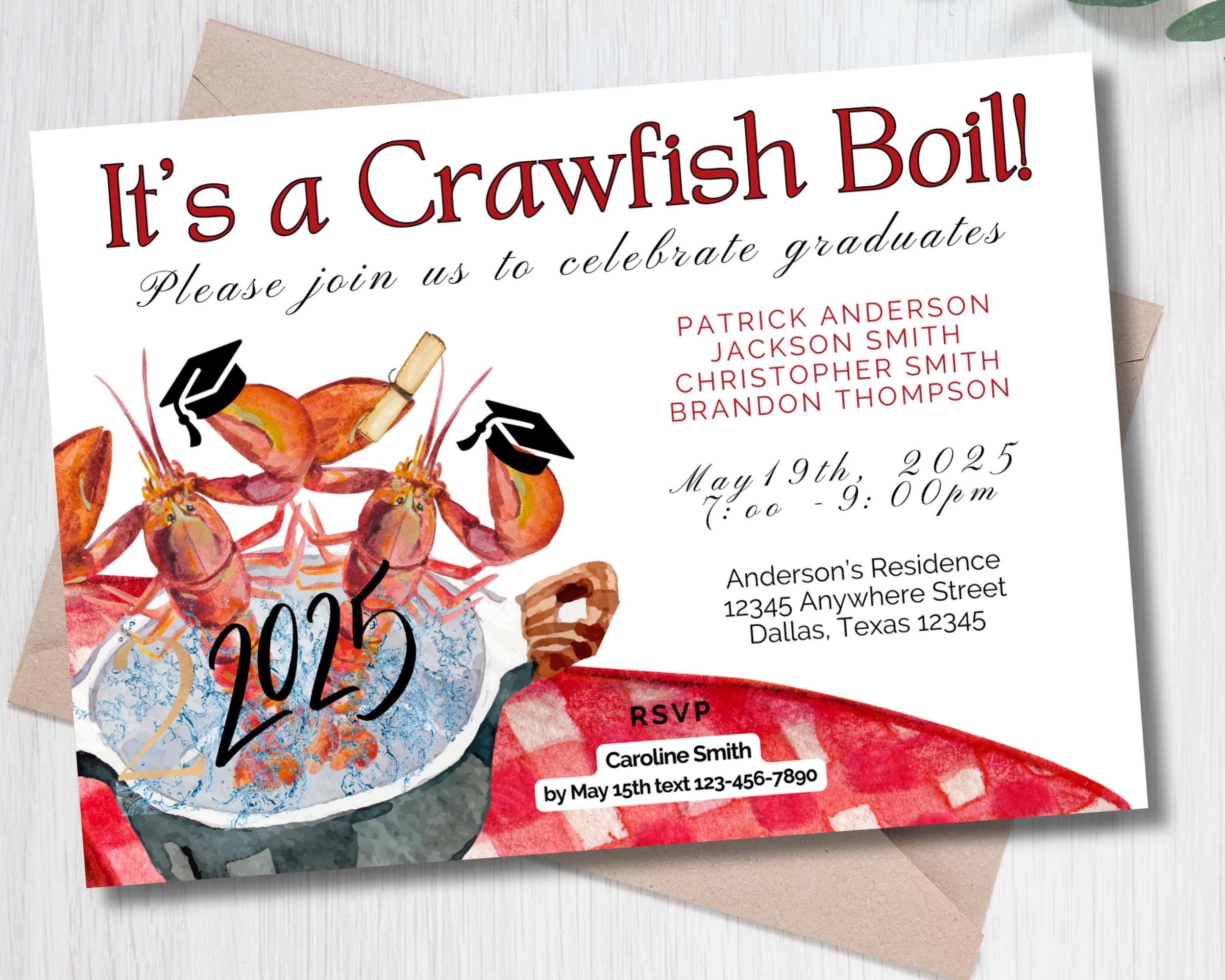 Crawfish Boil Invitation Party Graduation Template Digital 7 X 5 ...