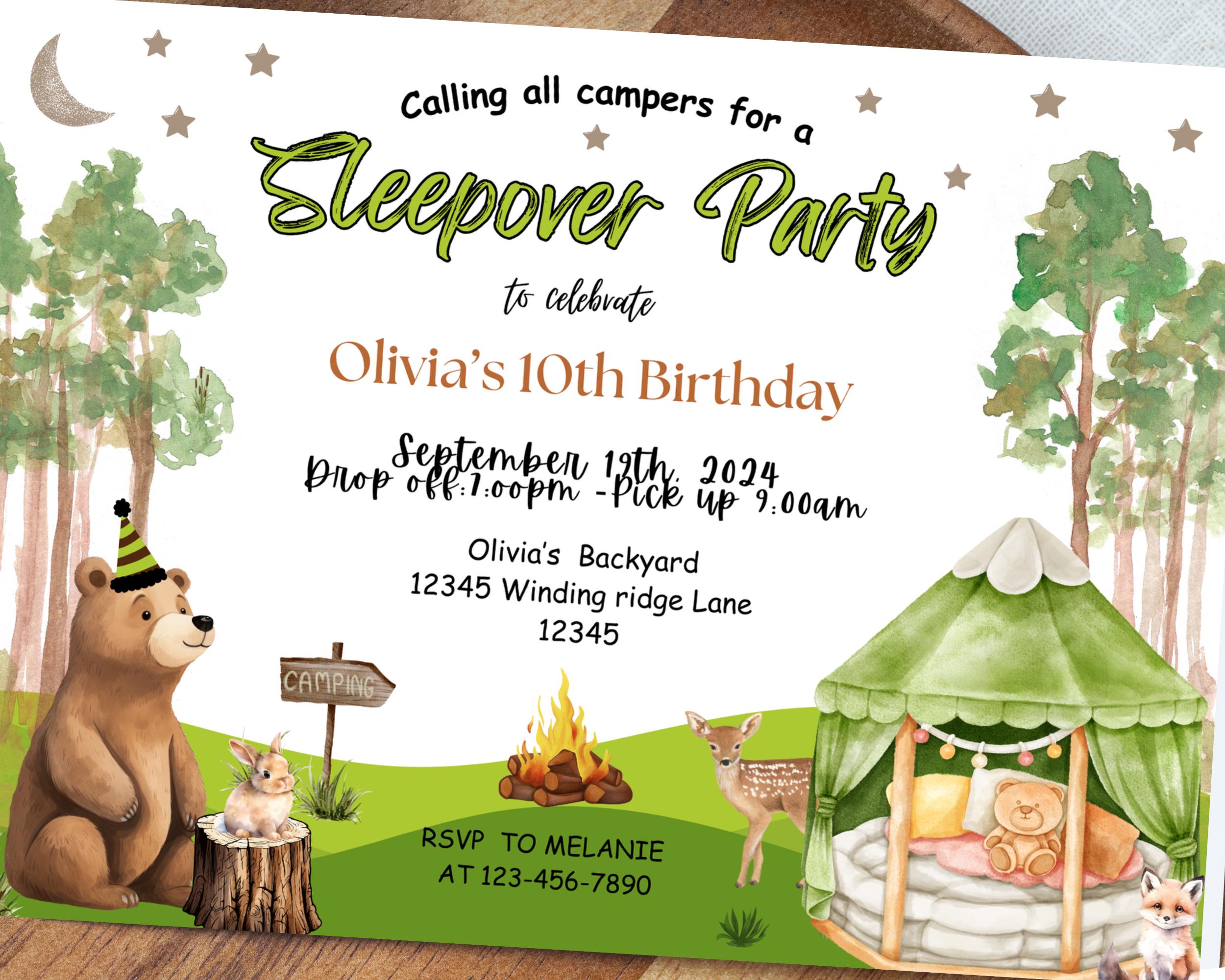 Girl Camping Glamping Invitation Editable Birthday Invite Sleepover ...