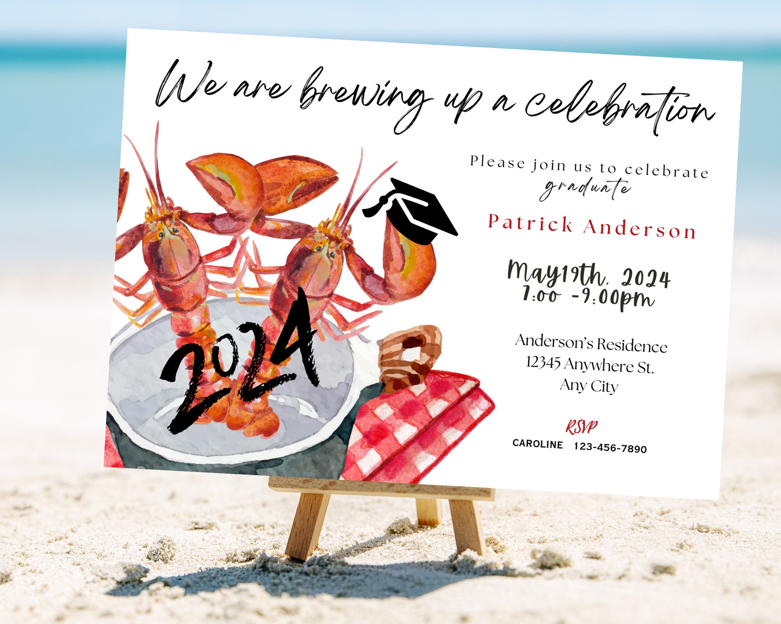 Crawfish Boil Invitation Party Graduation Template Digital 7 X 5 ...