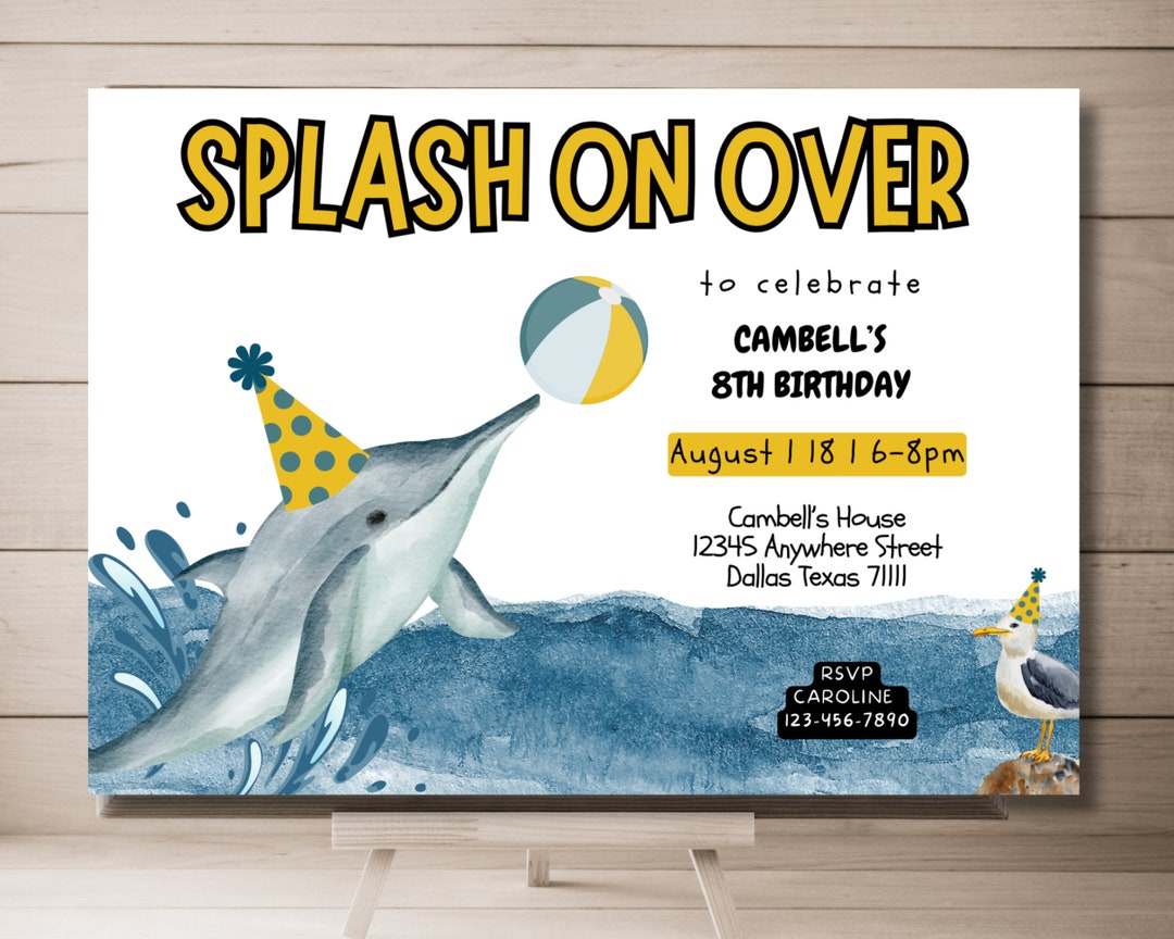 Under the Sea Birthday, Pool Party, Splash on Over Invite, Ocean ...