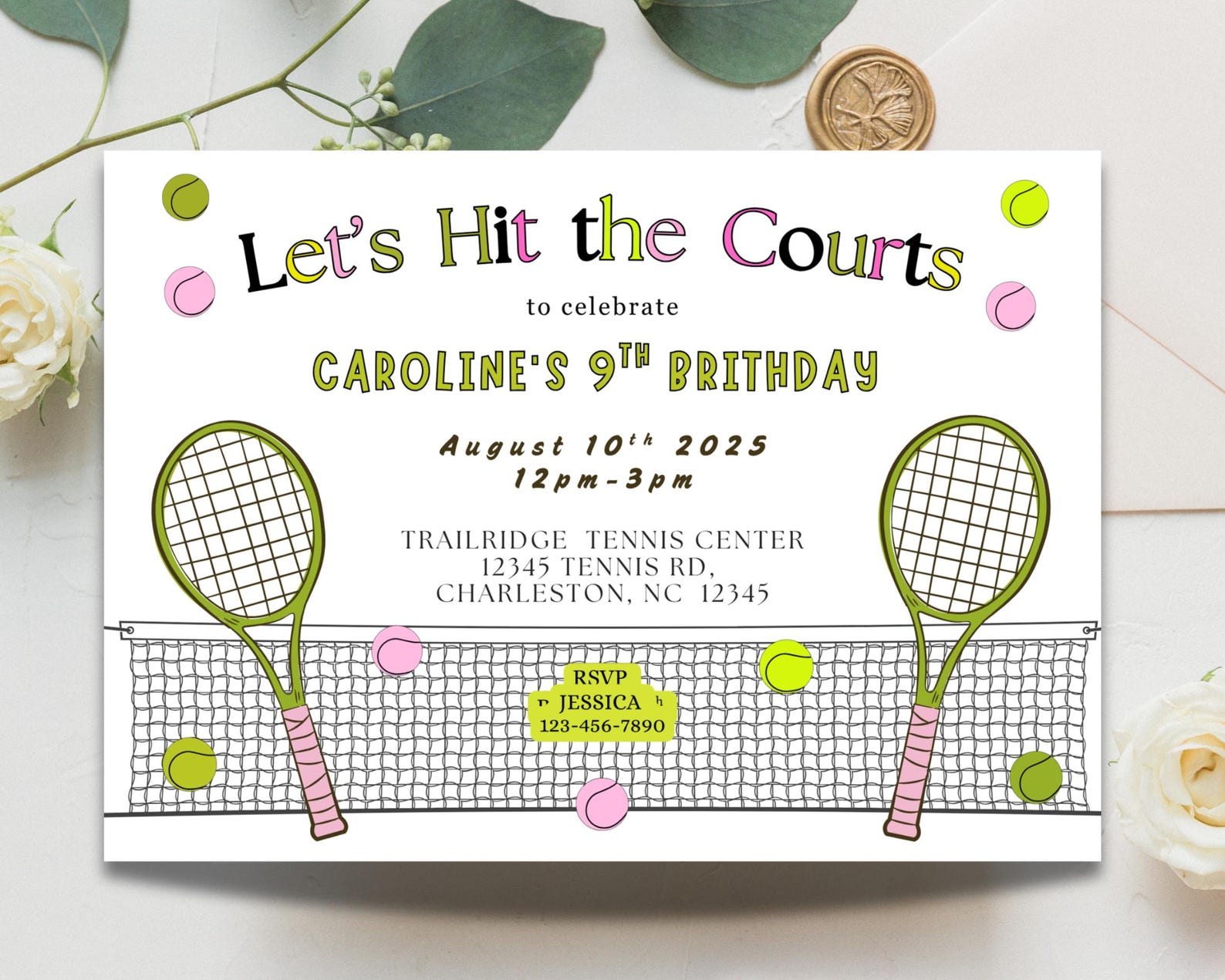 Tennis Birthday Invitation Editable Let's Hit the Court Tennis Invite ...