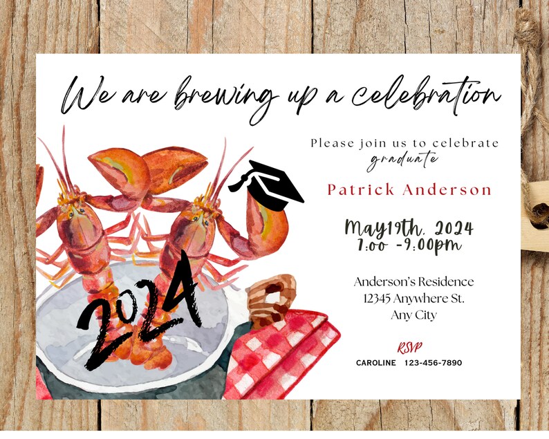 Crawfish Boil Invitation Party Graduation Template Digital 7 X 5 ...