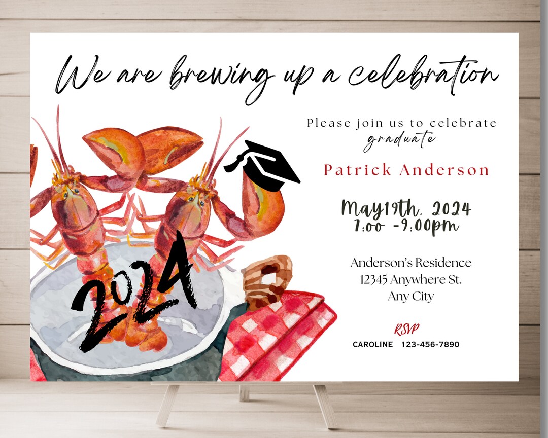 Crawfish Boil Invitation Party Graduation Template Digital 7 X 5 ...