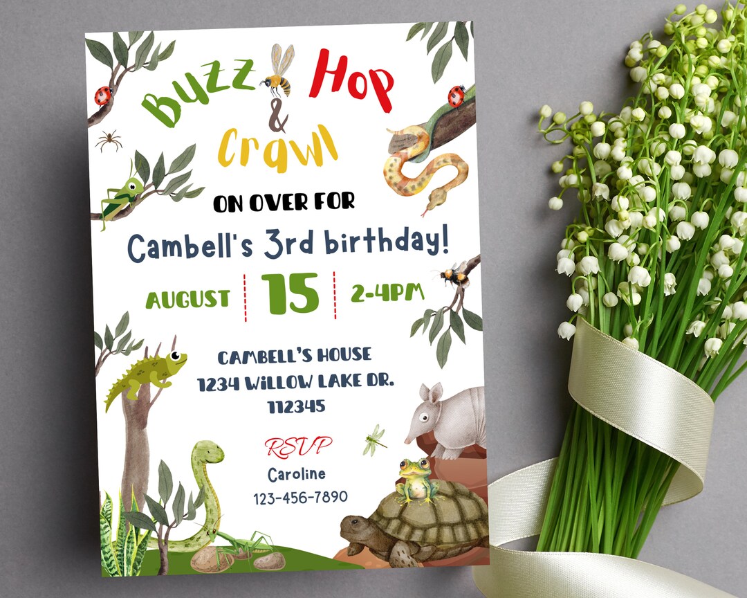 Bug Birthday Invitation, Bug Theme Party, Reptile Birthday Invitation ...