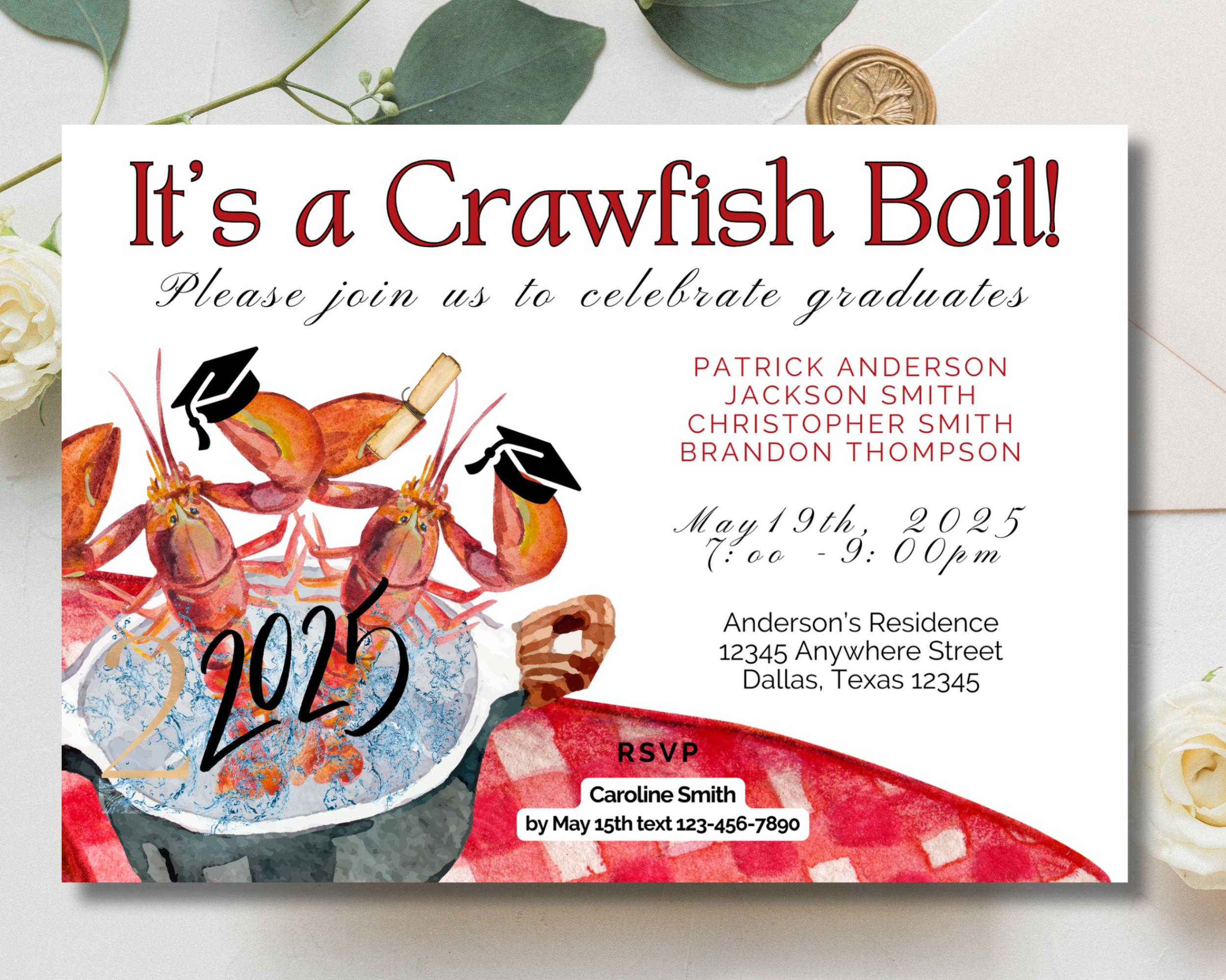 Crawfish Boil Invitation Party Graduation Template Digital 7 X 5 ...