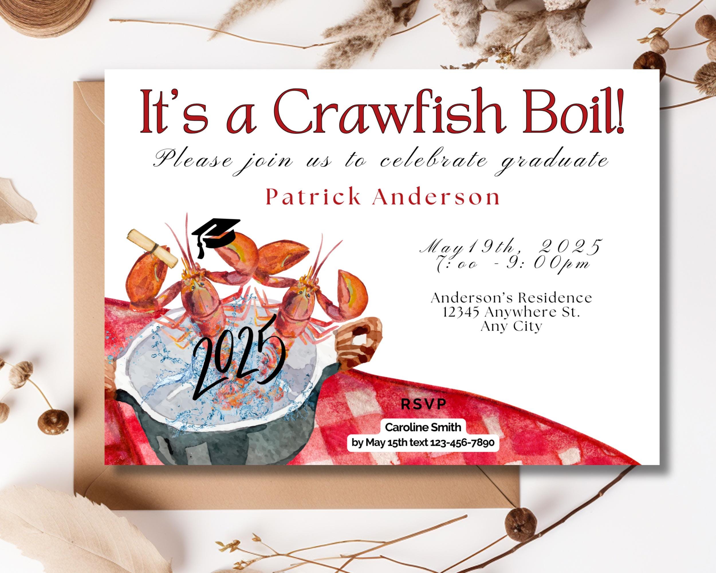 Crawfish Boil Graduate Invitation, Graduation Invite, Crawfish Boil ...