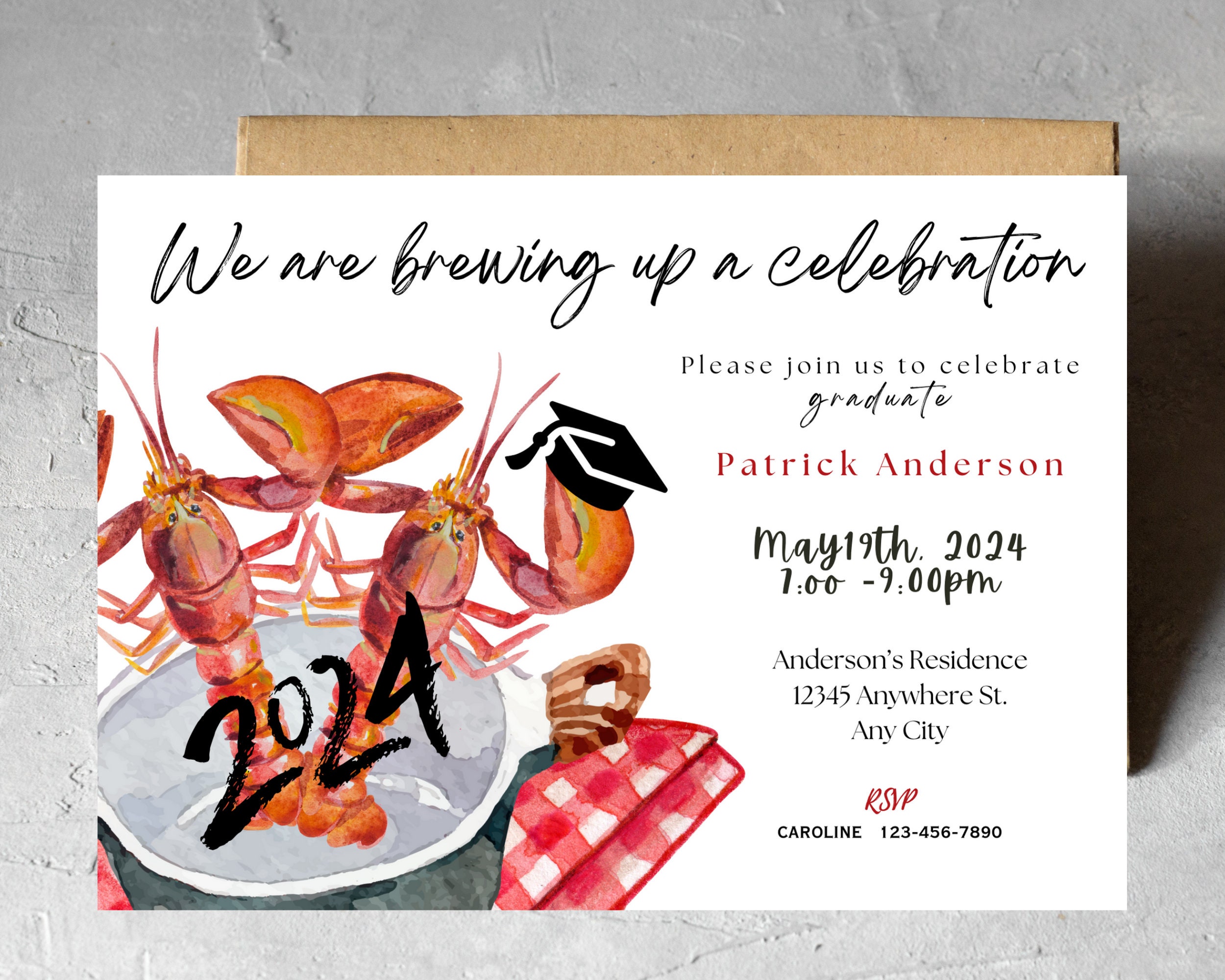 Crawfish Boil Invitation Party Graduation Template Digital 7 X 5 ...