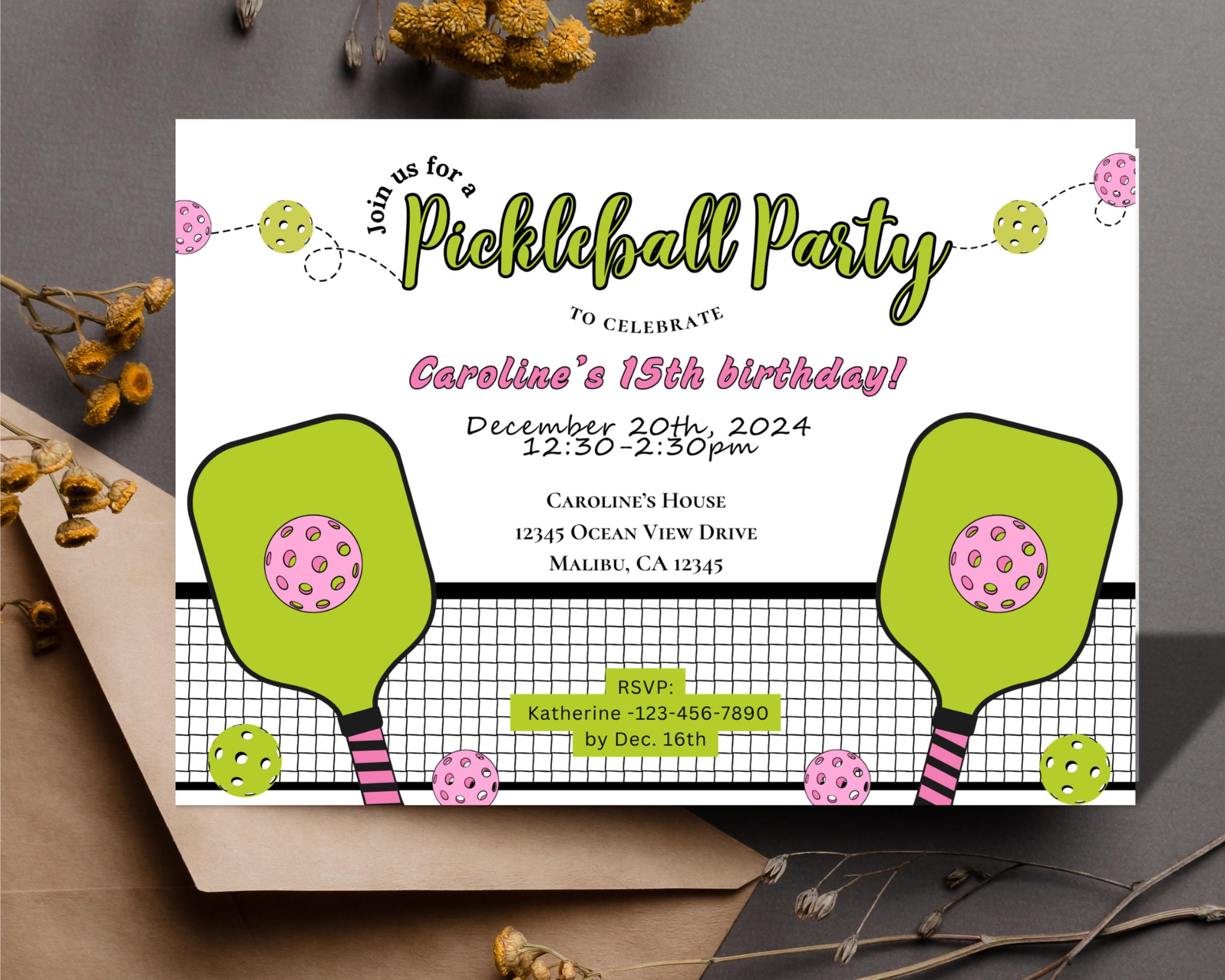 Pickleball Birthday Invitation, Pickleball Invite, Pickleball Party ...