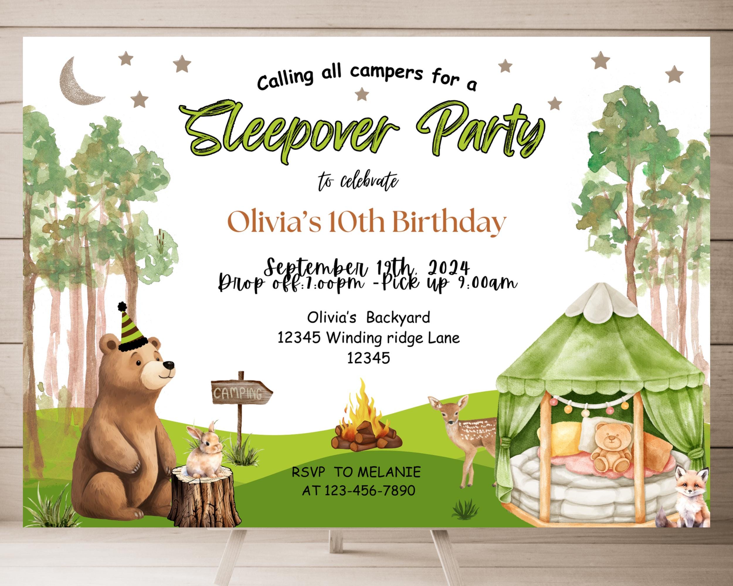 Girl Camping Glamping Invitation Editable Birthday Invite Sleepover ...