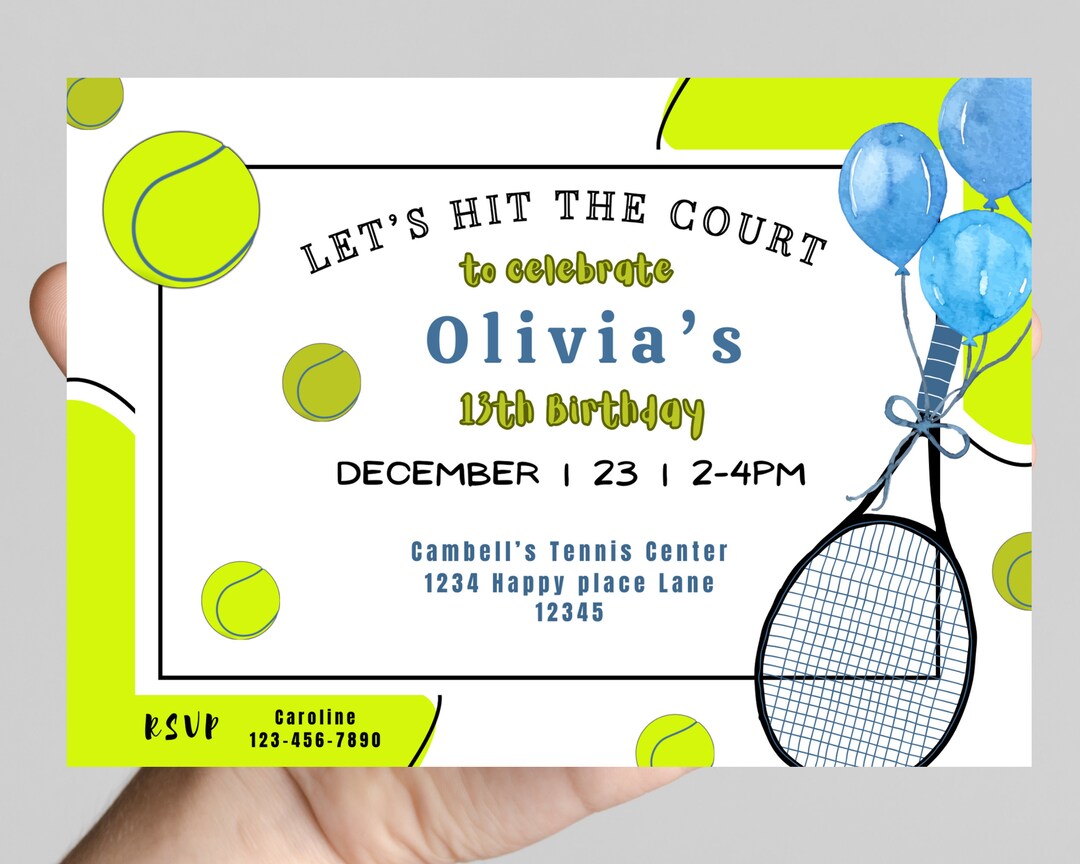 Tennis Birthday Invitation Editable Let's Hit the Court Tennis Invite ...
