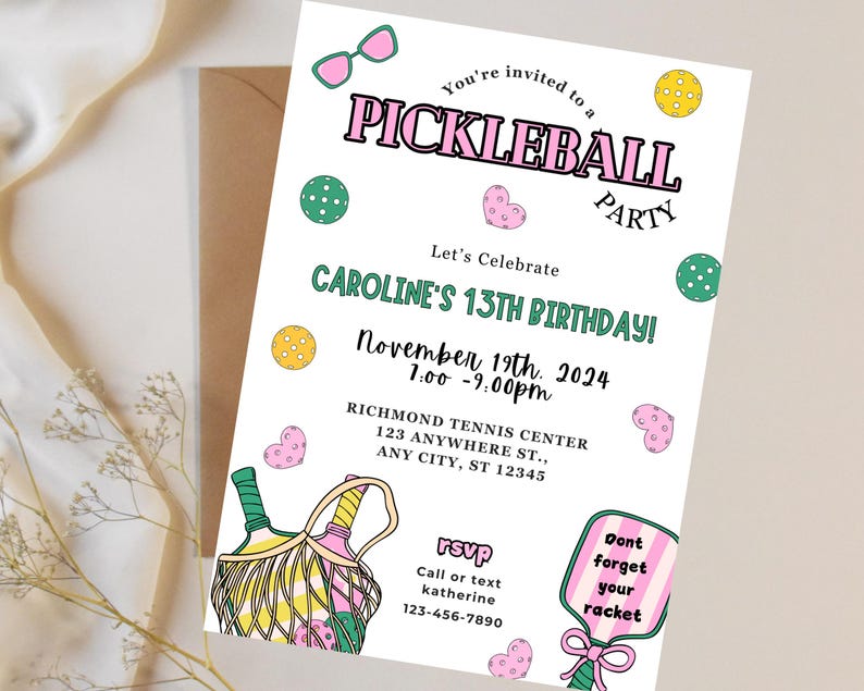Pickleball Birthday Invitation Tennis Invitation Gender Neutral Instant ...