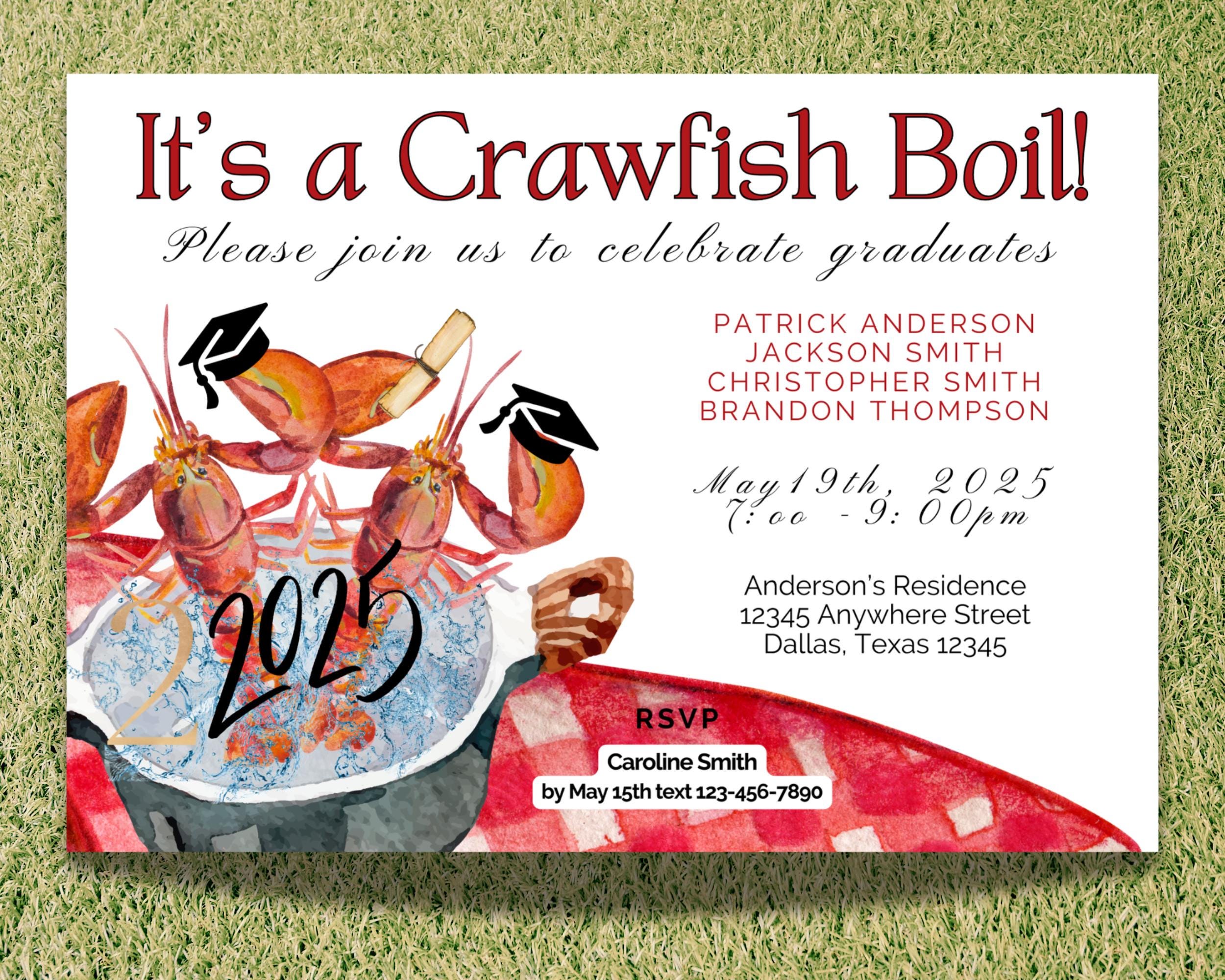 Crawfish Boil Invitation Party Graduation Template Digital 7 X 5 ...