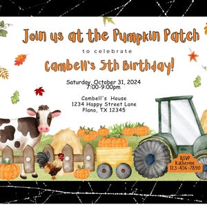 Pumpkin Birthday Invitation. Pumpkin Patch Invitation, Boy or Girl Fall ...