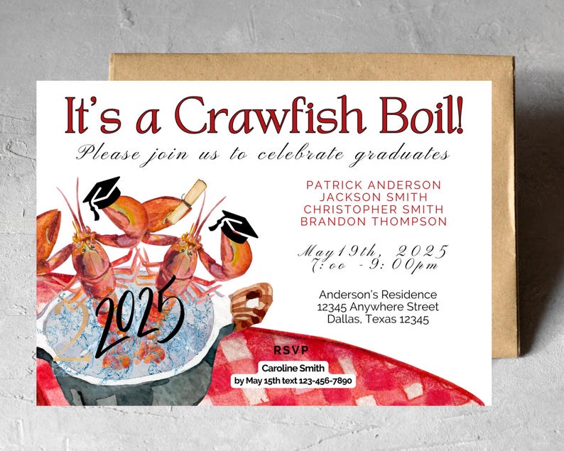 Crawfish Boil Invitation Party Graduation Template Digital 7 X 5 ...