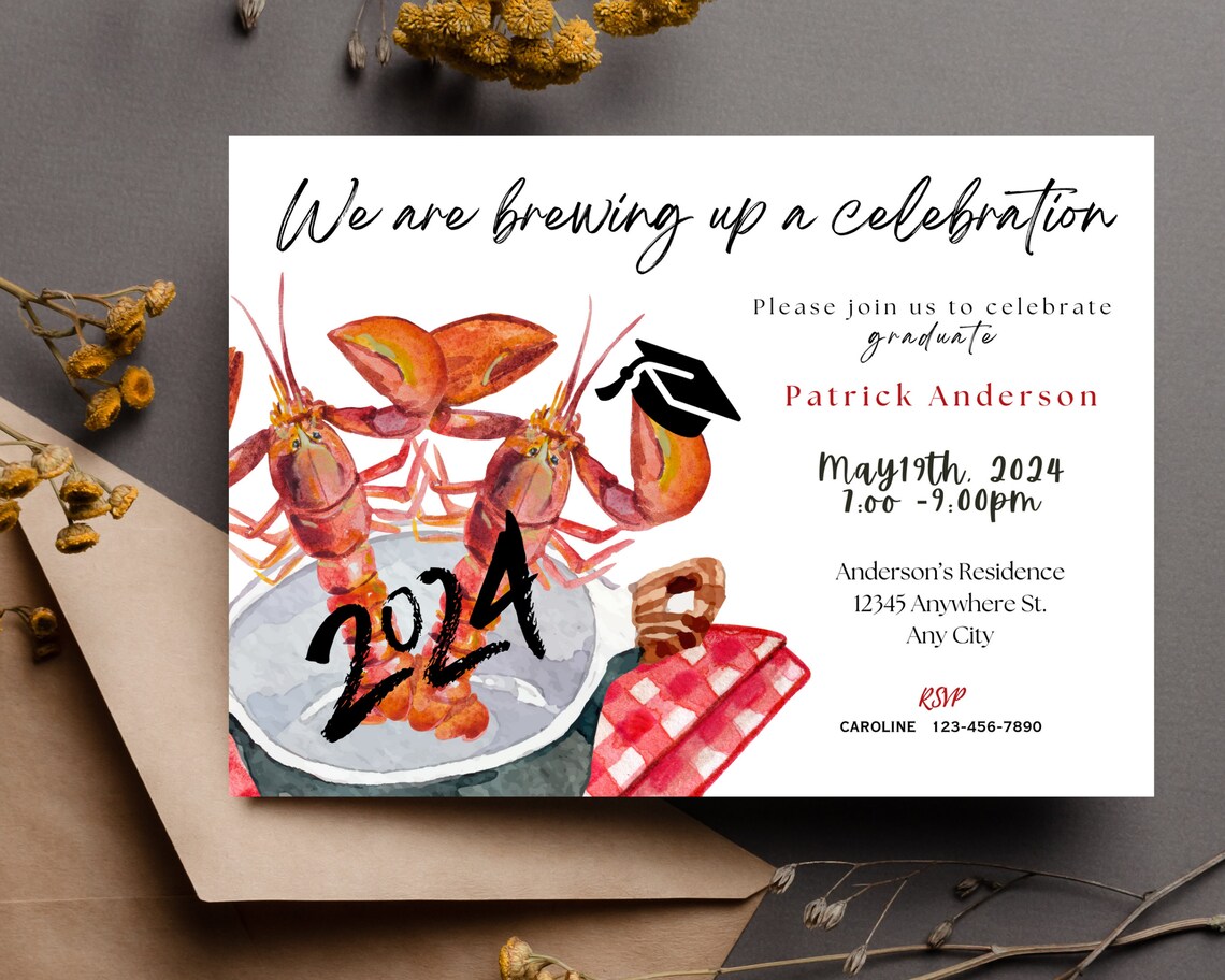Crawfish Boil Invitation Party Graduation Template Digital 7 X 5 ...