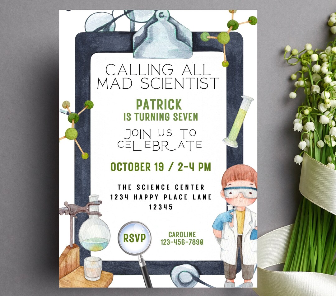 Science Party Invitation, Mad Scientist Invitations, Mad Science Party ...