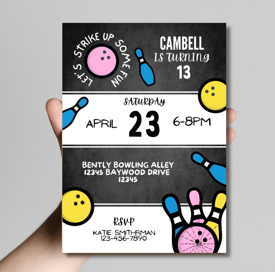 Bowling Birthday Invitation, Bowling Invitation, Bowling Birthday Party ...