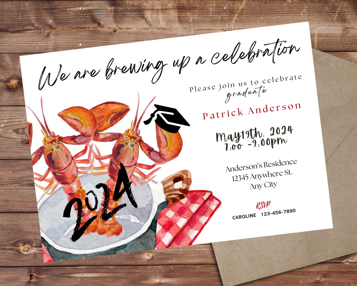 Crawfish Boil Invitation Party Graduation Template Digital 7 X 5 ...