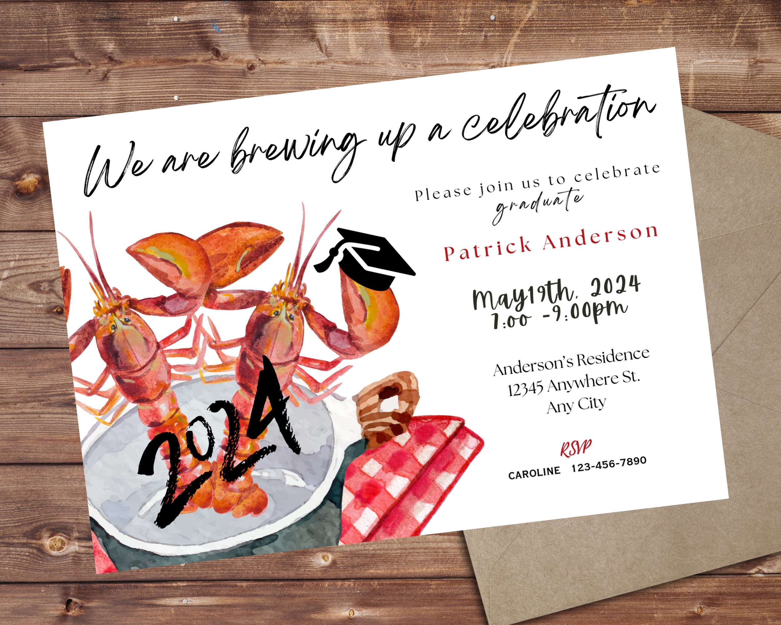 Crawfish Boil Invitation Party Graduation Template Digital 7 X 5 ...