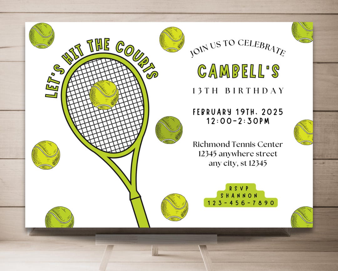 Tennis Birthday Invitation, Tennis Invite, Tennis Invitation, Boy or ...