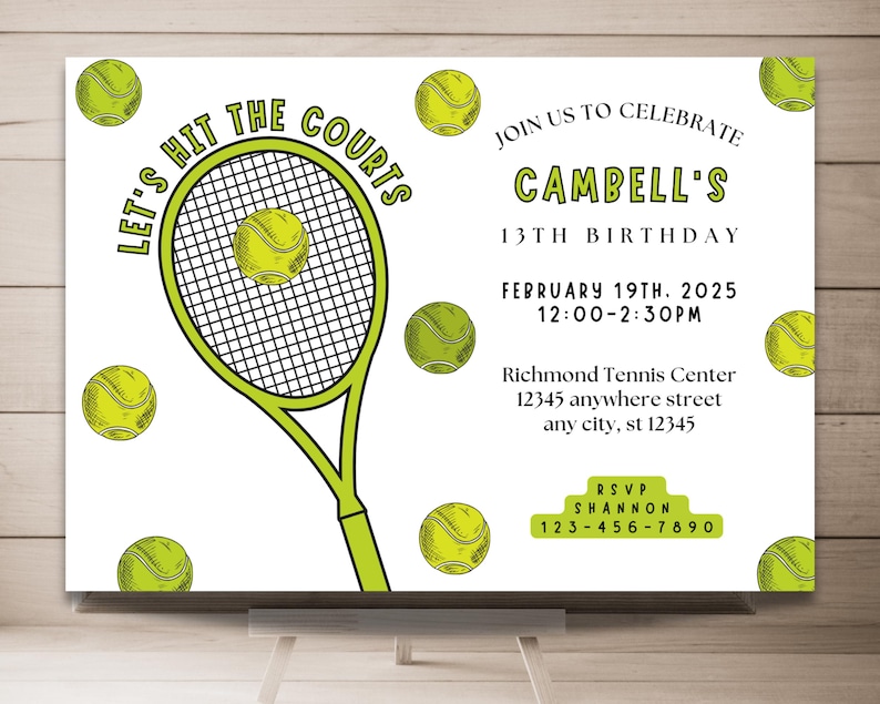 Tennis Birthday Invitation, Tennis Invite, Tennis Invitation, Boy or ...