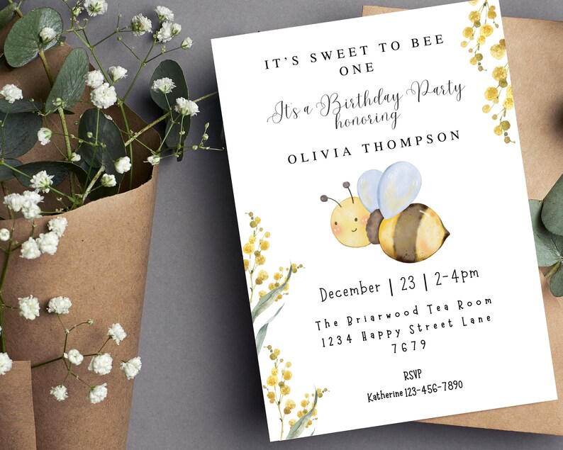 Bee Birthday Invitation, Bee Invitation, Bee First Birthday Invite ...