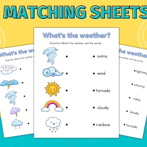 Weather Matching Game Preschool Worksheet Toddler Busy Book Learning ...